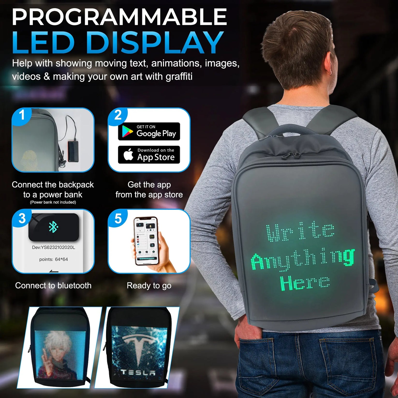 LED Backpack with Programmable Screen - Voltefy